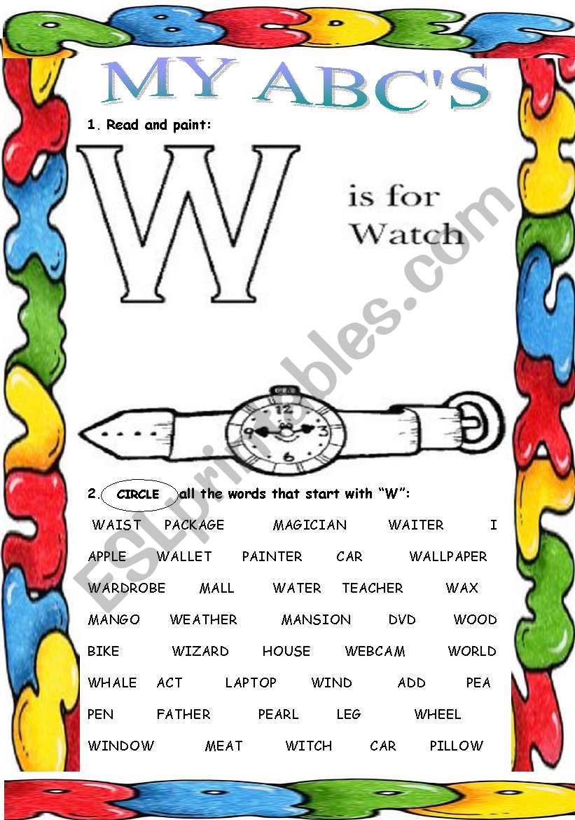 My ABC´s ( W ) - ESL worksheet by wakebeauty