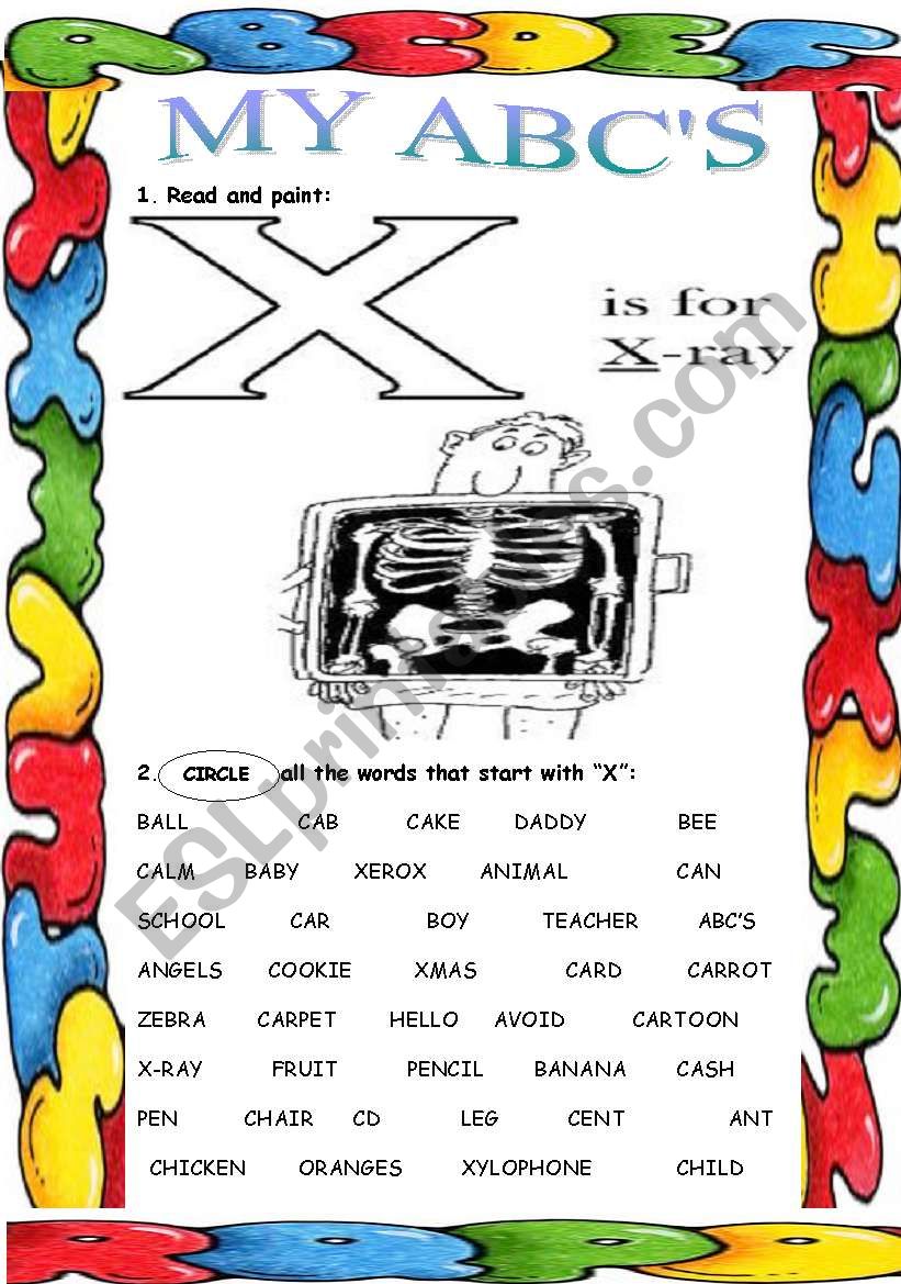 My ABC´s ( X ) - ESL worksheet by wakebeauty
