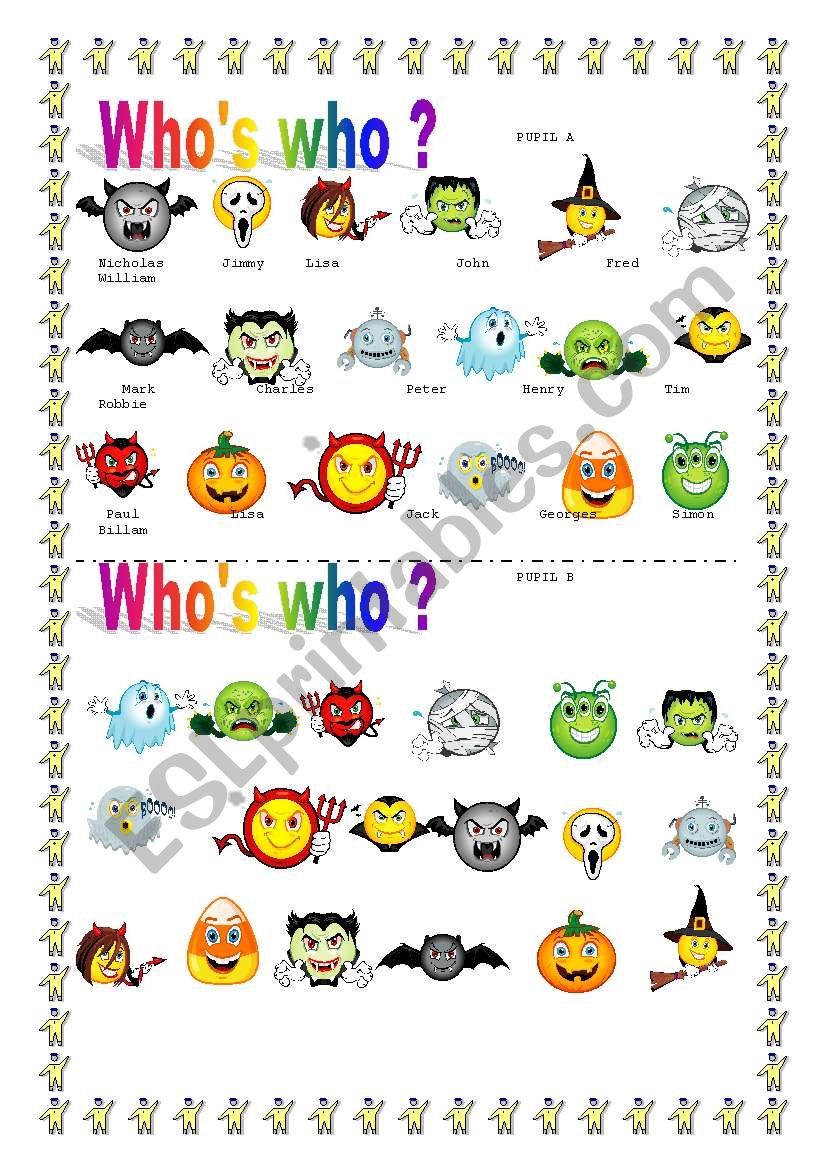 WHO´ WHO ?? µHalloween pairwork !!!!!!!!!!!!!!!!!!!!!! - ESL worksheet ...