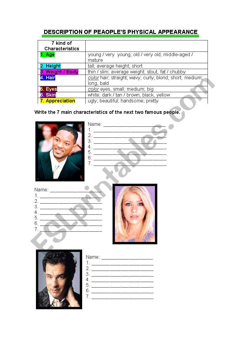 Description of people´s physical appearance - ESL worksheet by hellen22