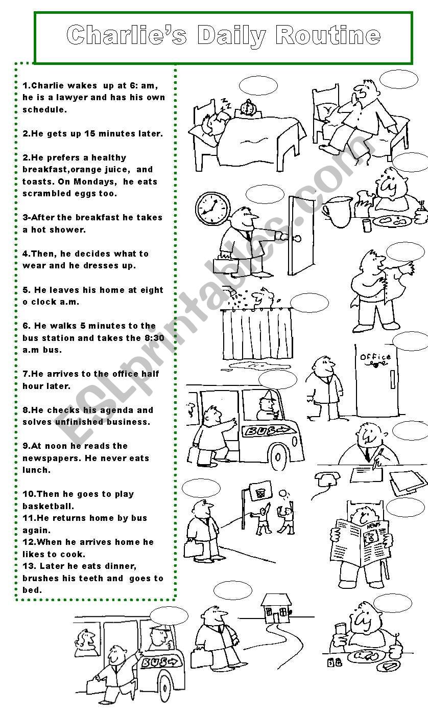 Charlie´s Daily Routine Simple present - ESL worksheet by ilona