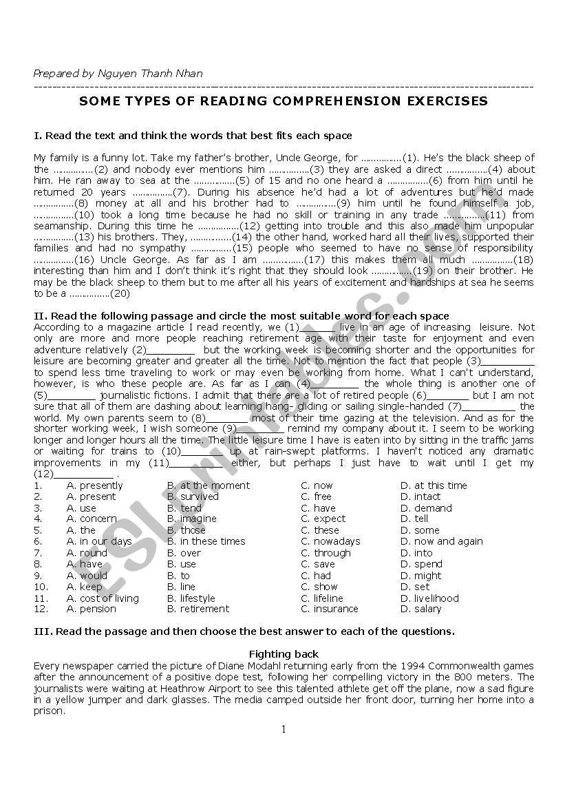 Some types reading exercises - ESL worksheet by Germania
