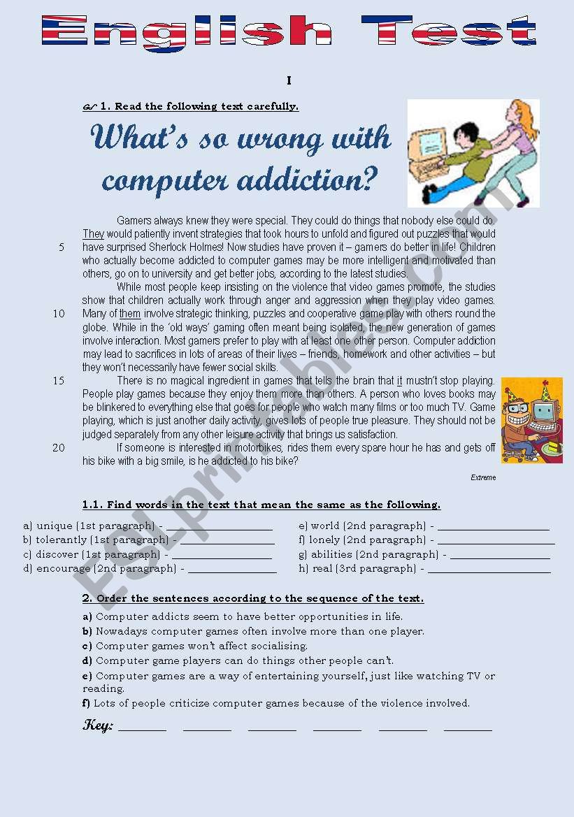 TEST - WHAT´S SO WRONG WITH COMPUTER ADDICTION? (3 pages) - ESL ...