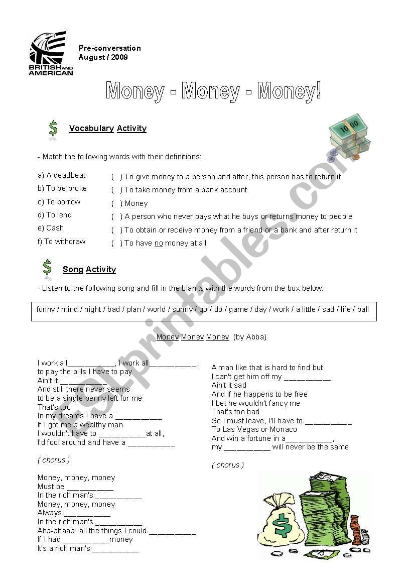 Conversation class about Money (Student´s copy) - ESL worksheet by ...