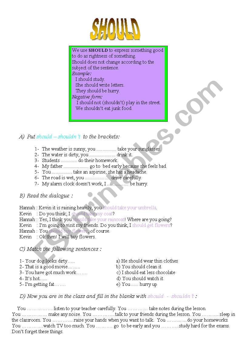 should - shouldn´t - ESL worksheet by carlag.