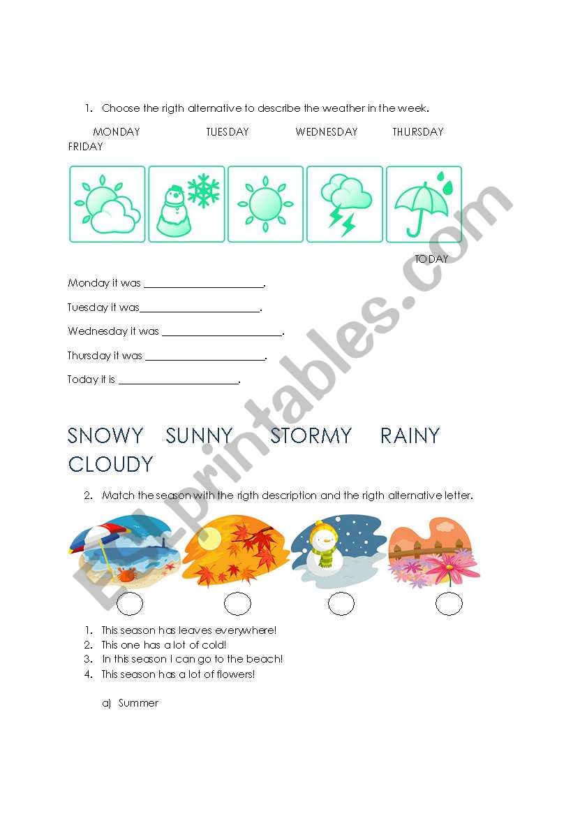 Let`s learn about the weather and seasons - ESL worksheet by alanass