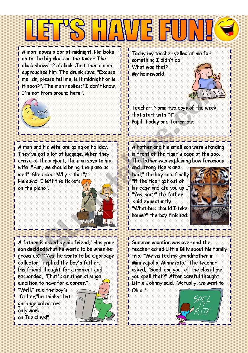 Let´s have fun! Jokes collection - ESL worksheet by moni_k