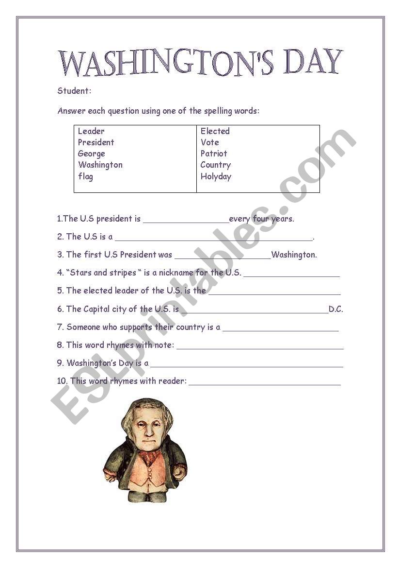 English worksheets: washington´s day