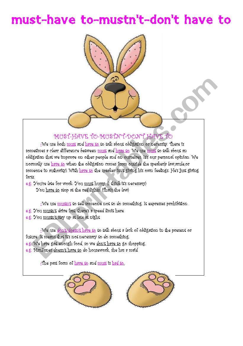 Modals(must-have/has to-mustn´t-don´t/doesn´t have to) - ESL worksheet ...