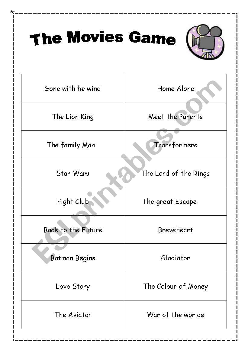 Mime game using movies titles! Don´t miss it!!! - ESL worksheet by mldl28