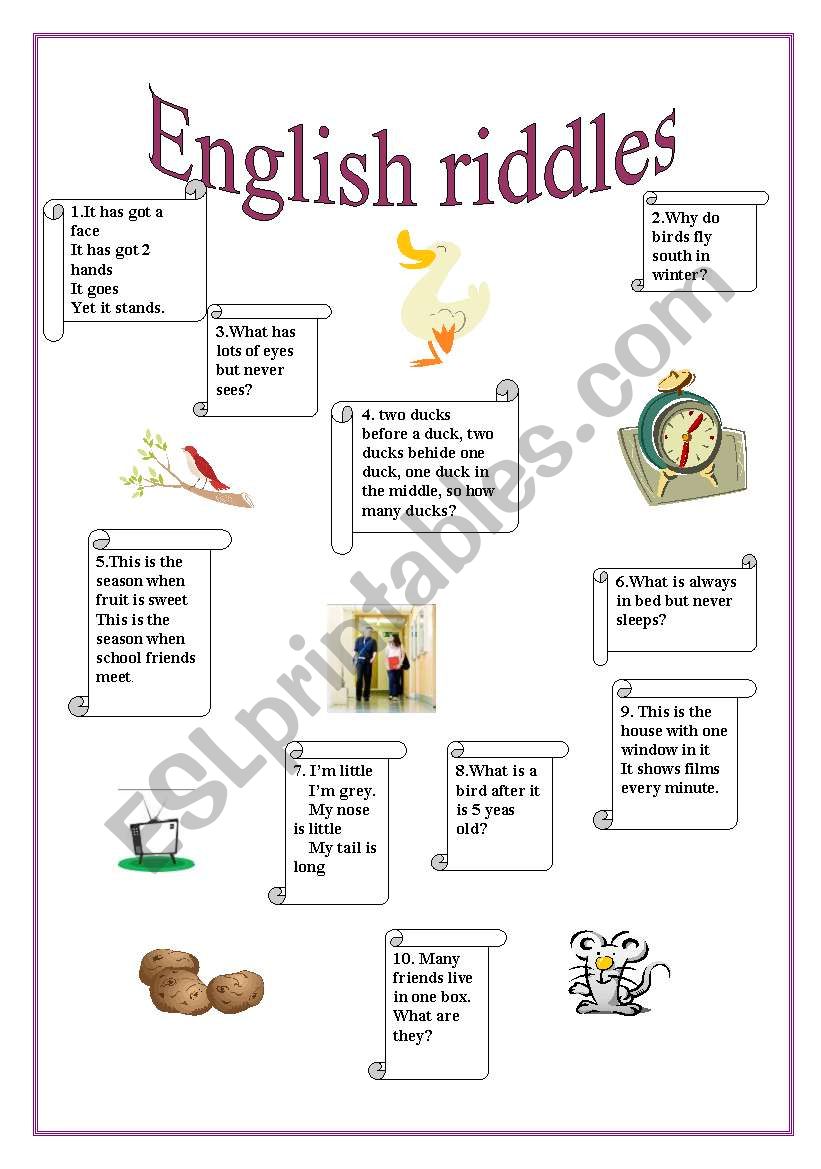 English Riddles Part 2 ESL Worksheet By Anutka