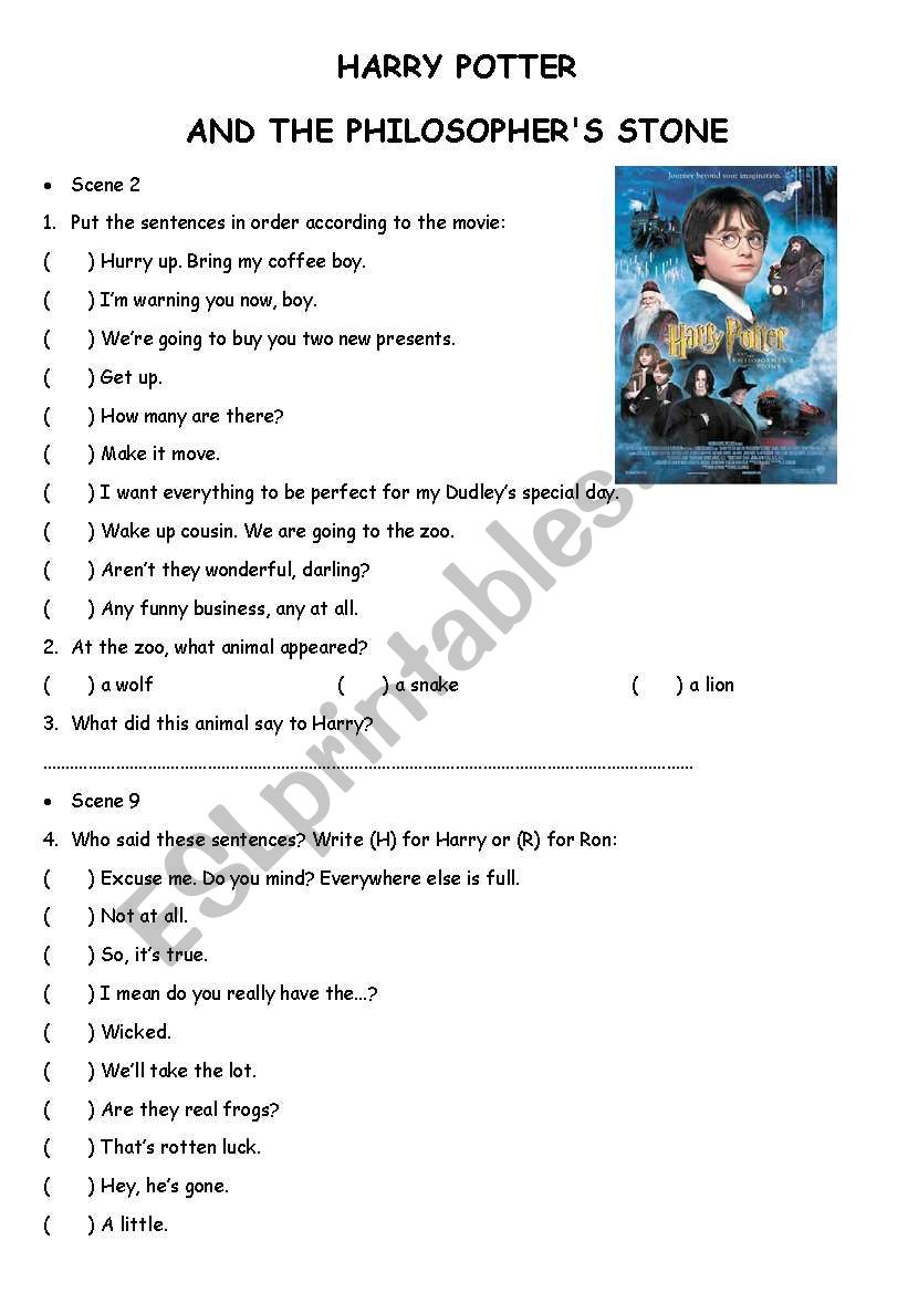 Harry Potter and The Philosopher´s Stone - ESL worksheet by cnamanaus