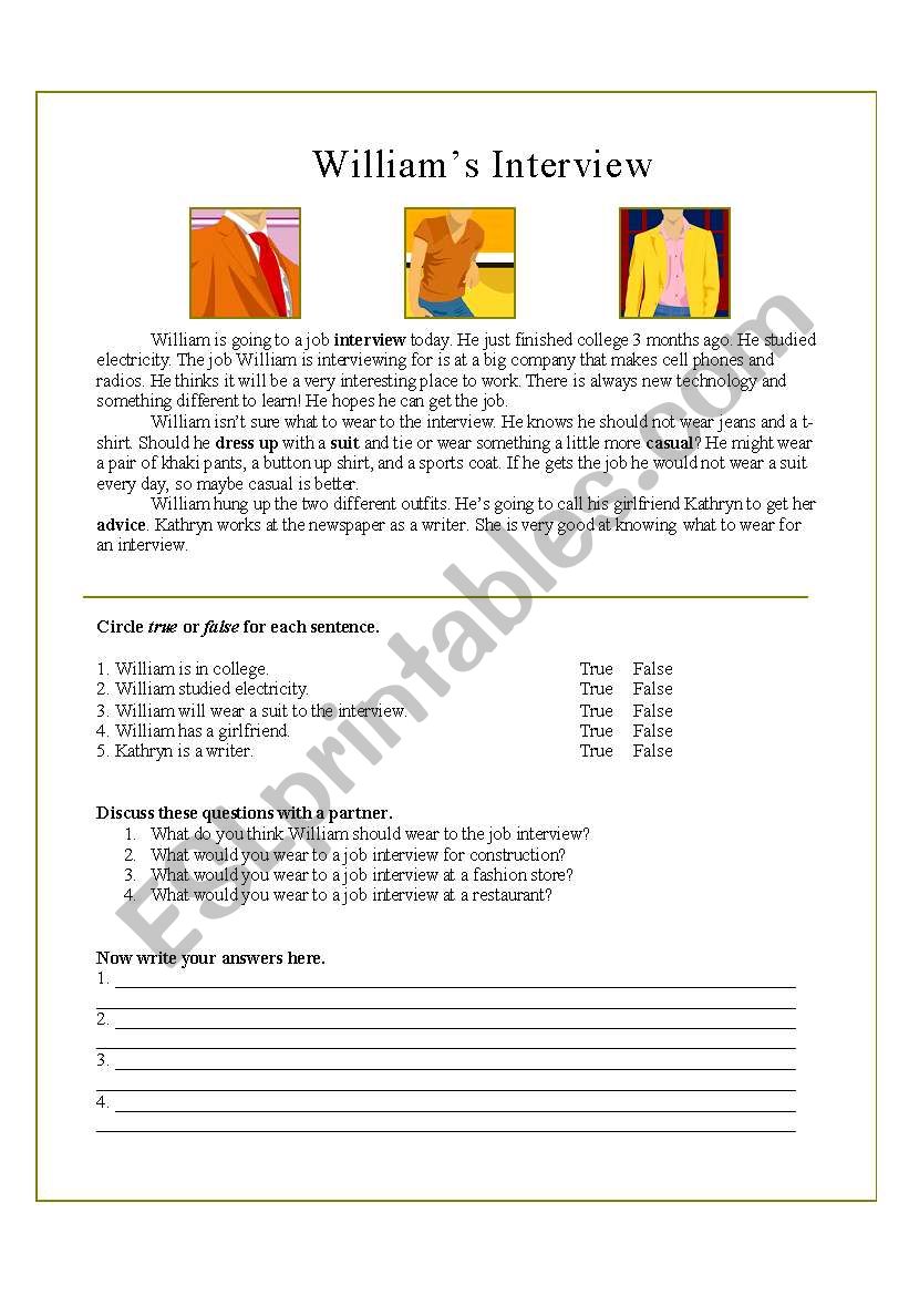 William´s Interview - ESL worksheet by arlissa