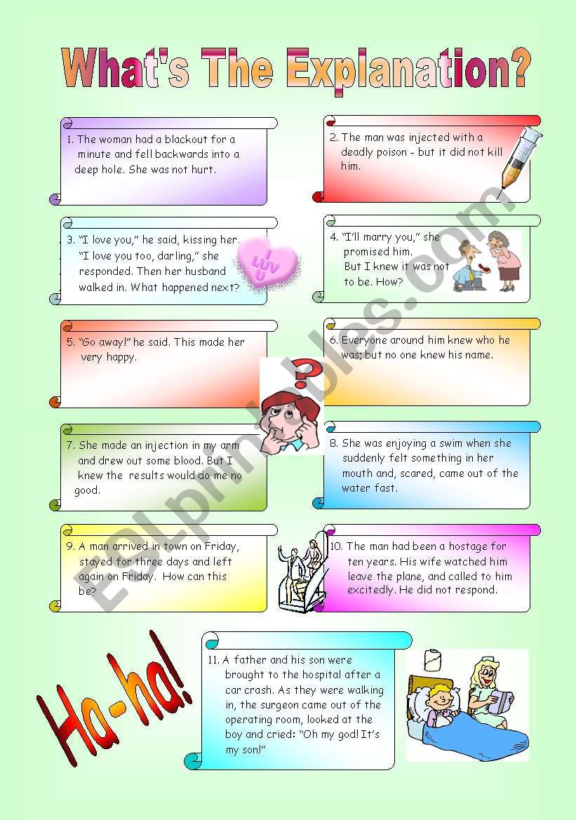 What´s The Explanation? - ESL worksheet by sharon f