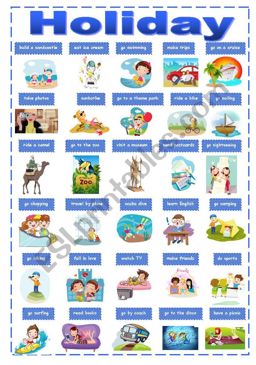 Holiday Activities Pictionary ESL Worksheet By Renata75