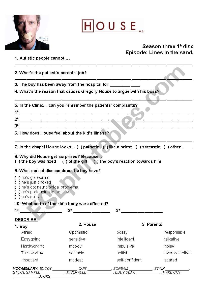 Dr. House - 3ª season - ESL worksheet by grega