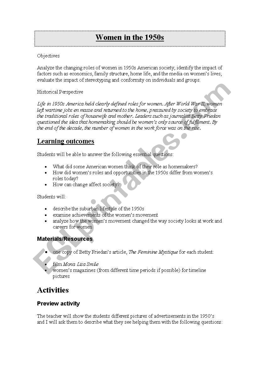women in the 50´s - ESL worksheet by armandelli