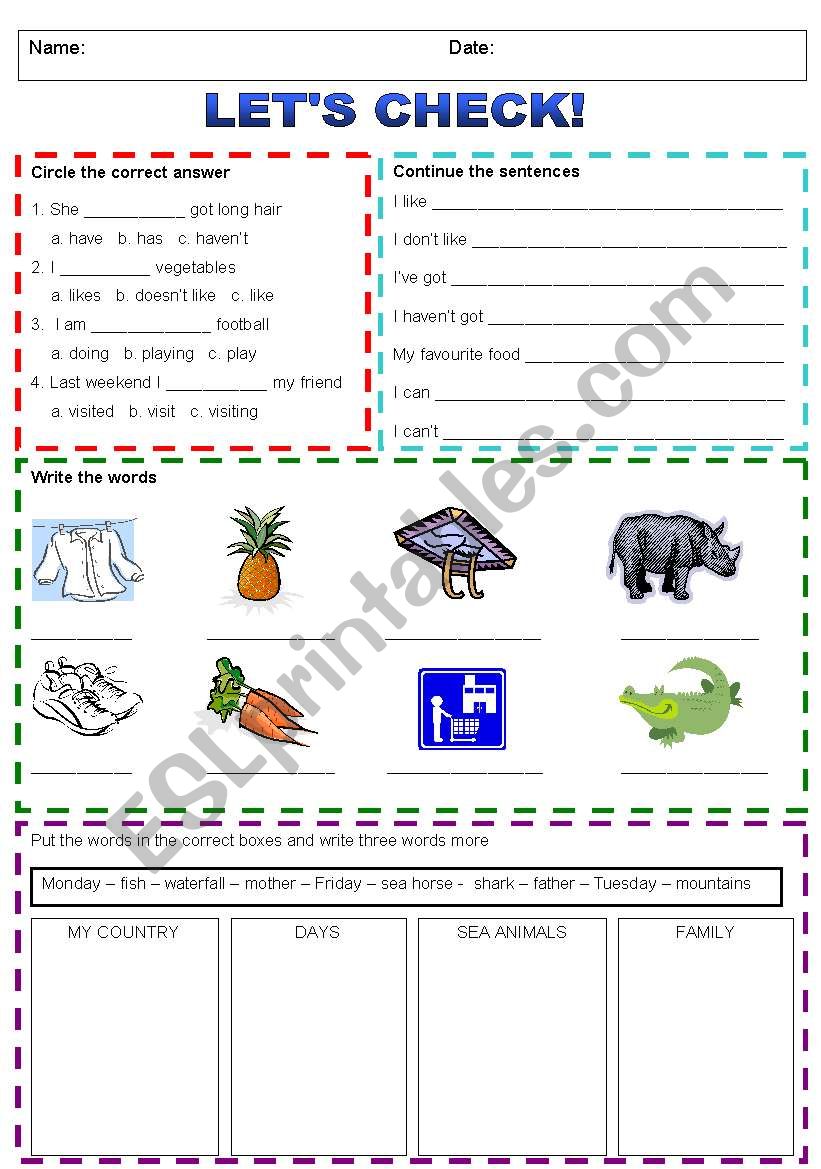 English worksheets: Let´s check! test 2 pages