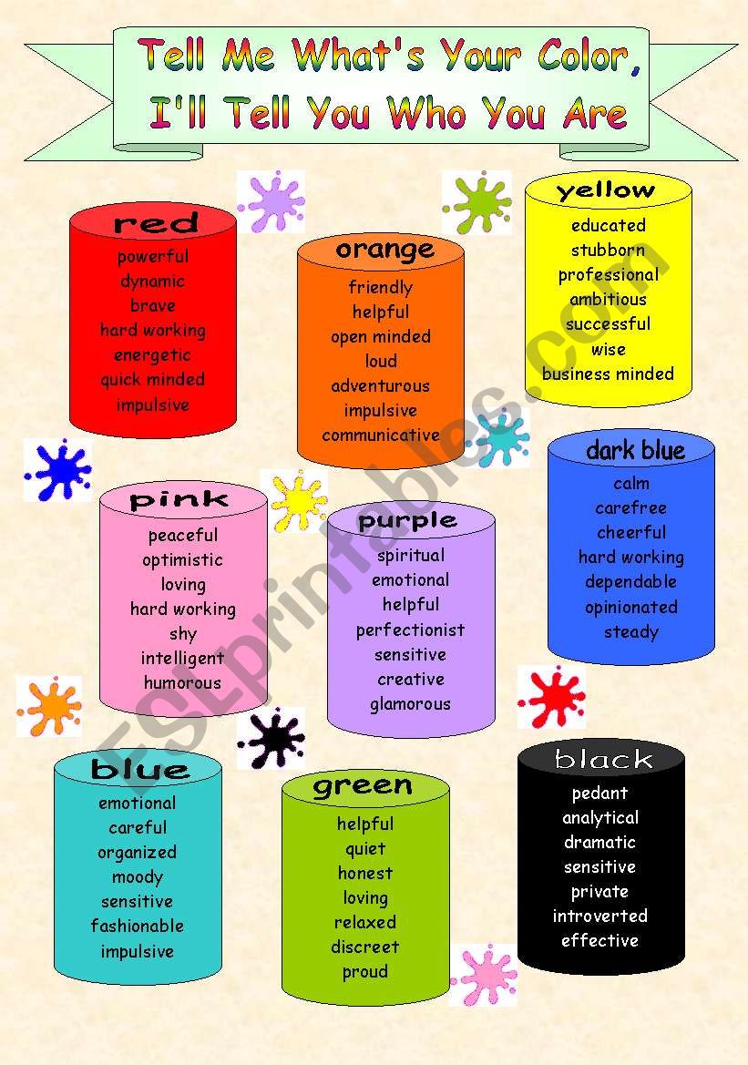 Tell Me What´s Your Color, I´ll Tell You Who You Are - ESL worksheet by ...