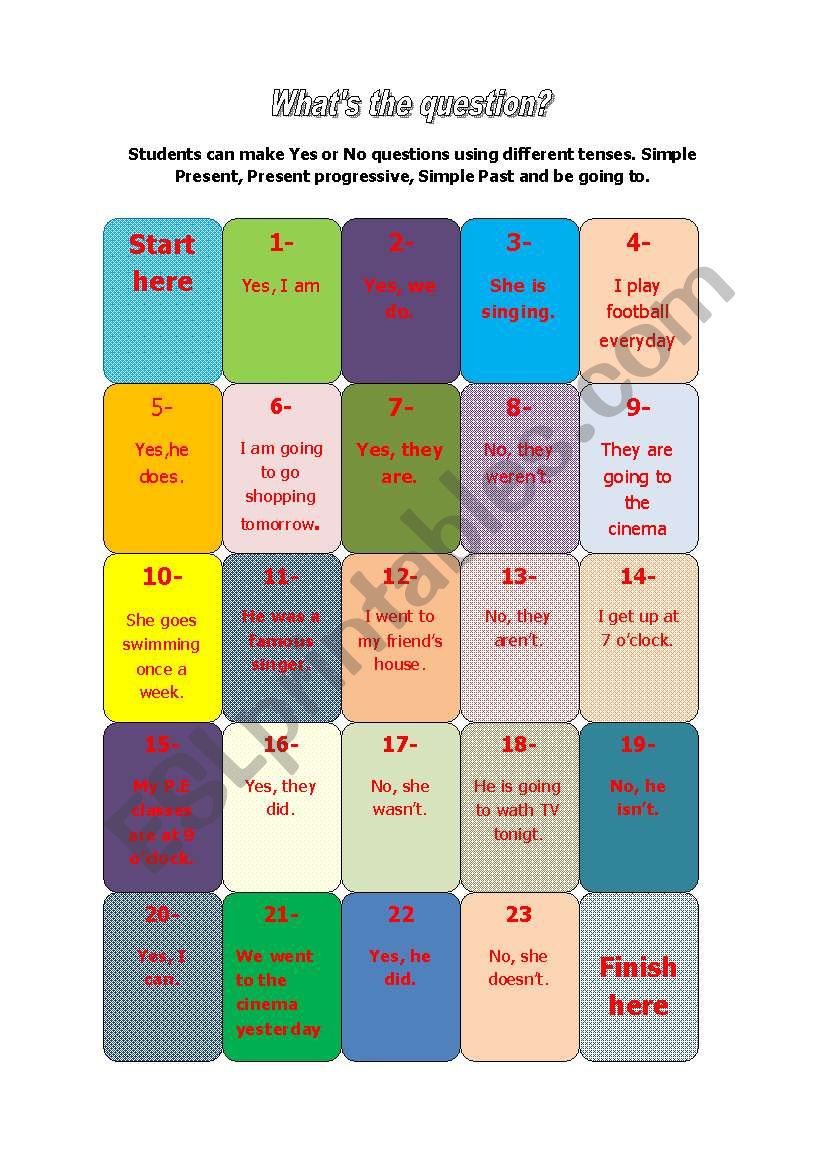 What´s the question? Board game. - ESL worksheet by anism