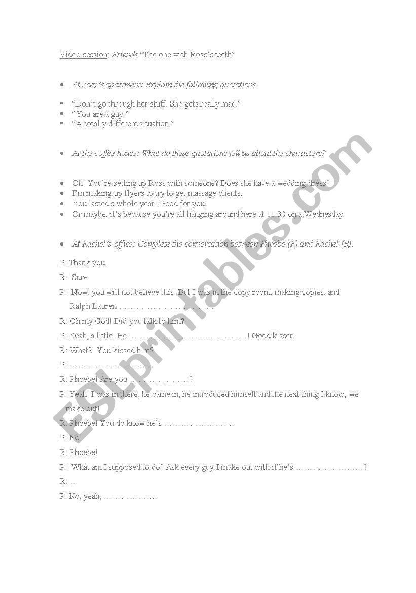 Friends (Ross´s teeth) - ESL worksheet by florz