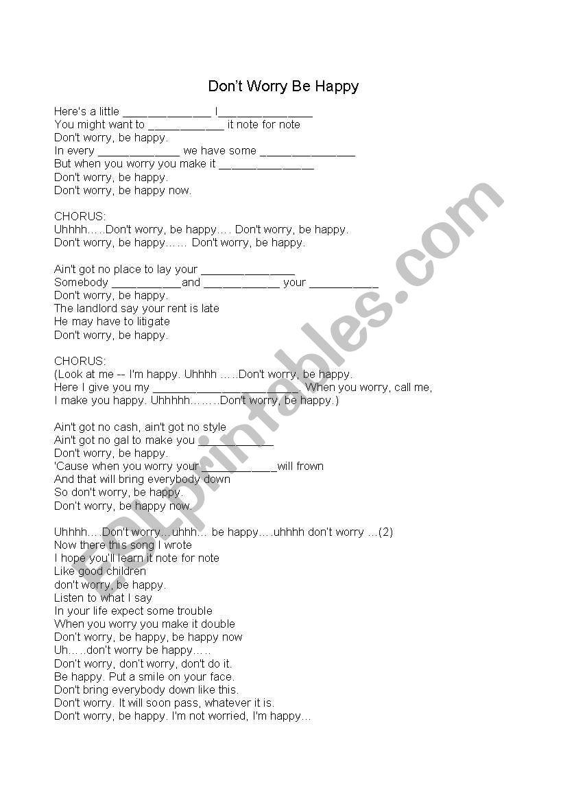 English worksheets: Don´t worry Be happy