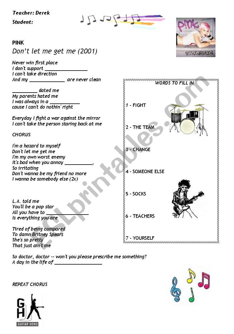 Pink - Don´t let me get me BASIC - ESL worksheet by derekwarrick