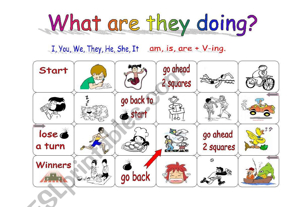 Present Continuous Tense Board Game ESL Worksheet By Fairlady ariel