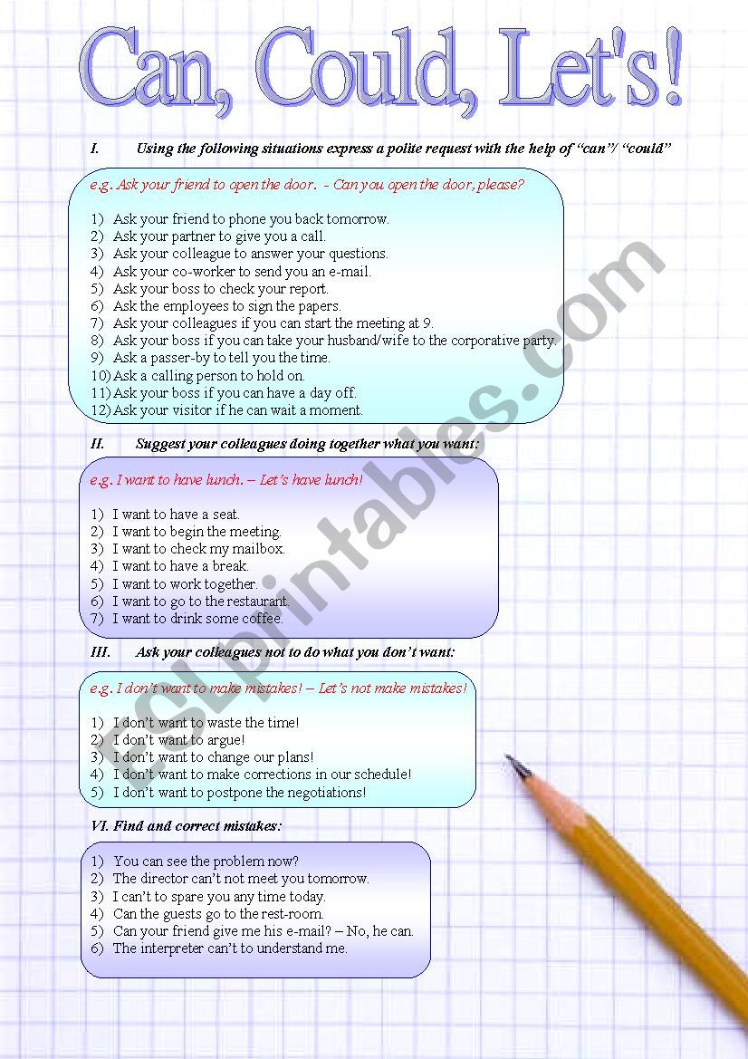 Can, could, let´s! - ESL worksheet by MarieAnne