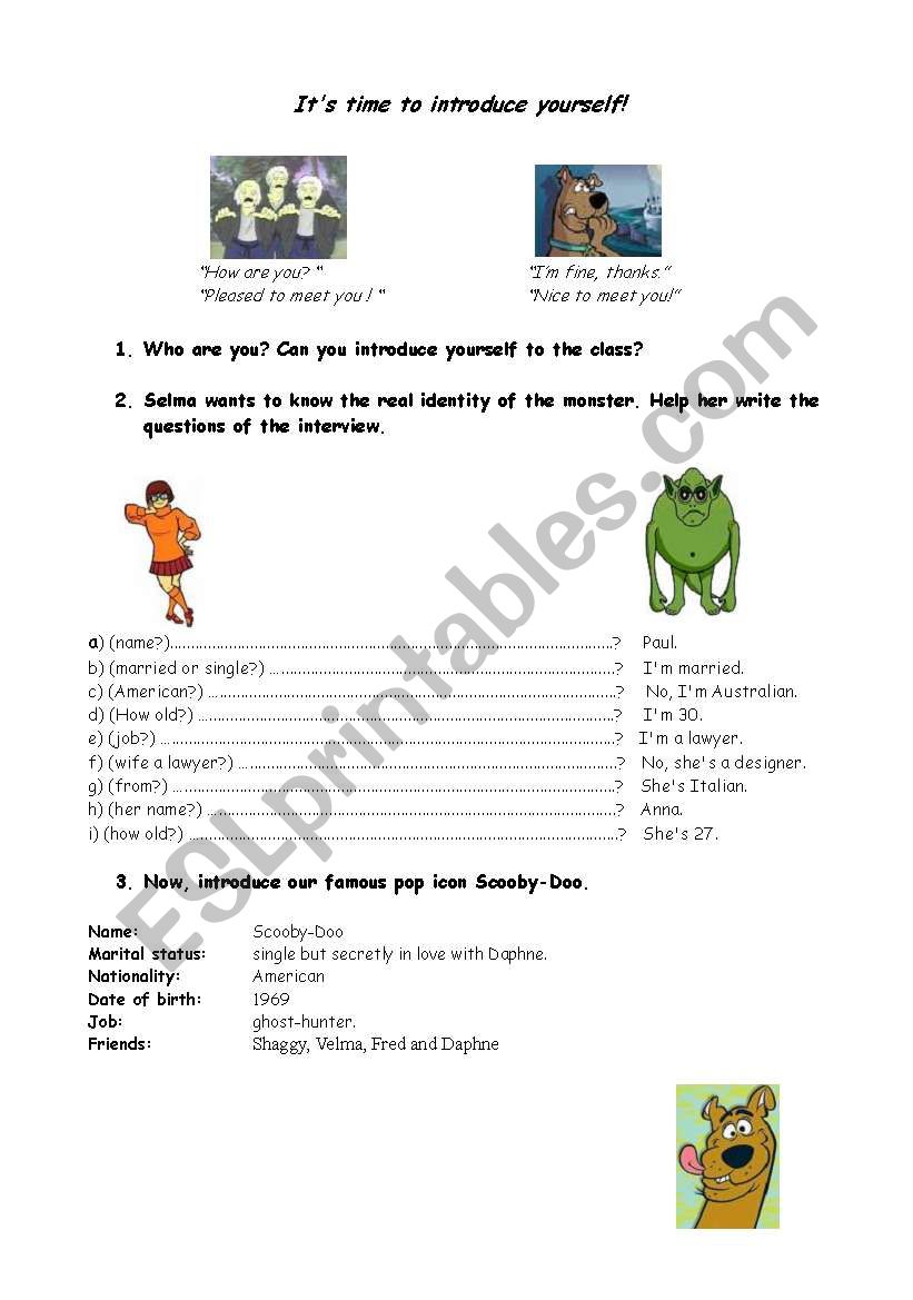 English worksheets: Scooby-doo and the monster´s interview
