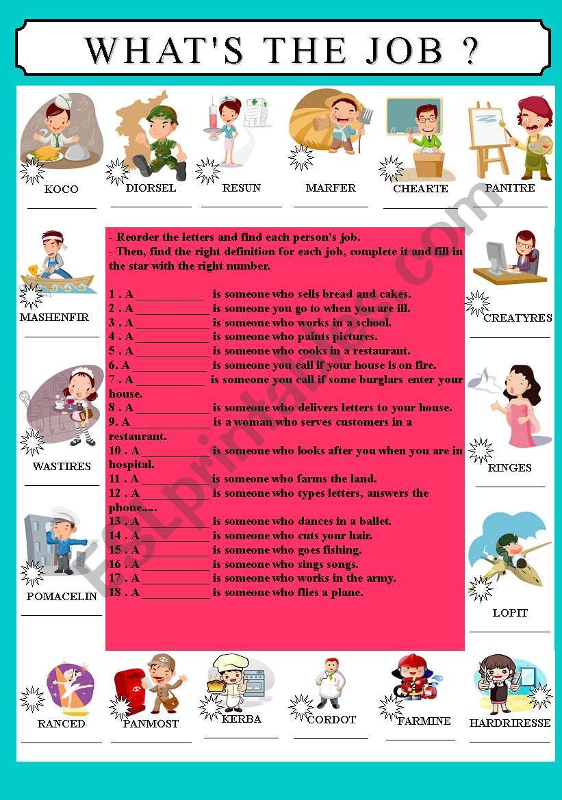 WHAT´S THE JOB ? - ESL worksheet by flo2106