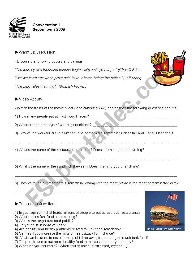 Conversation class based on the trailer of the polemic movie "Fast Food ...