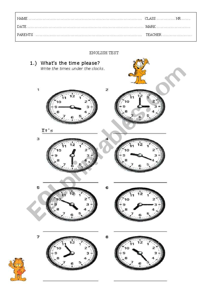 What´s the time, please? - ESL worksheet by Teresa Alecrim
