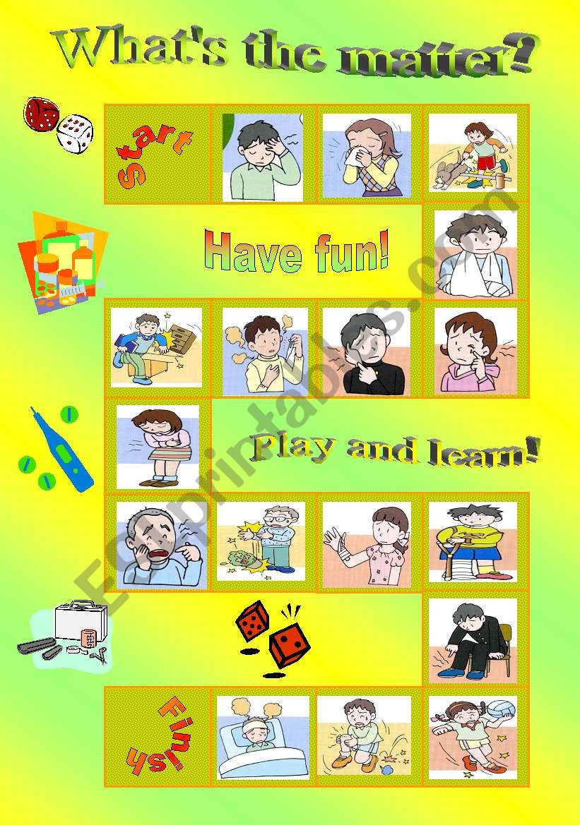 Health board game - "what´s the matter?" - ESL worksheet by kordullaaa