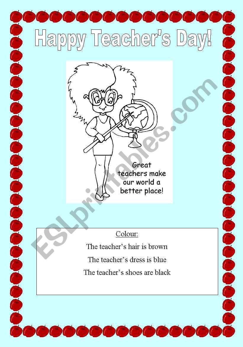 English worksheets: Teacher´s Day colouring ws