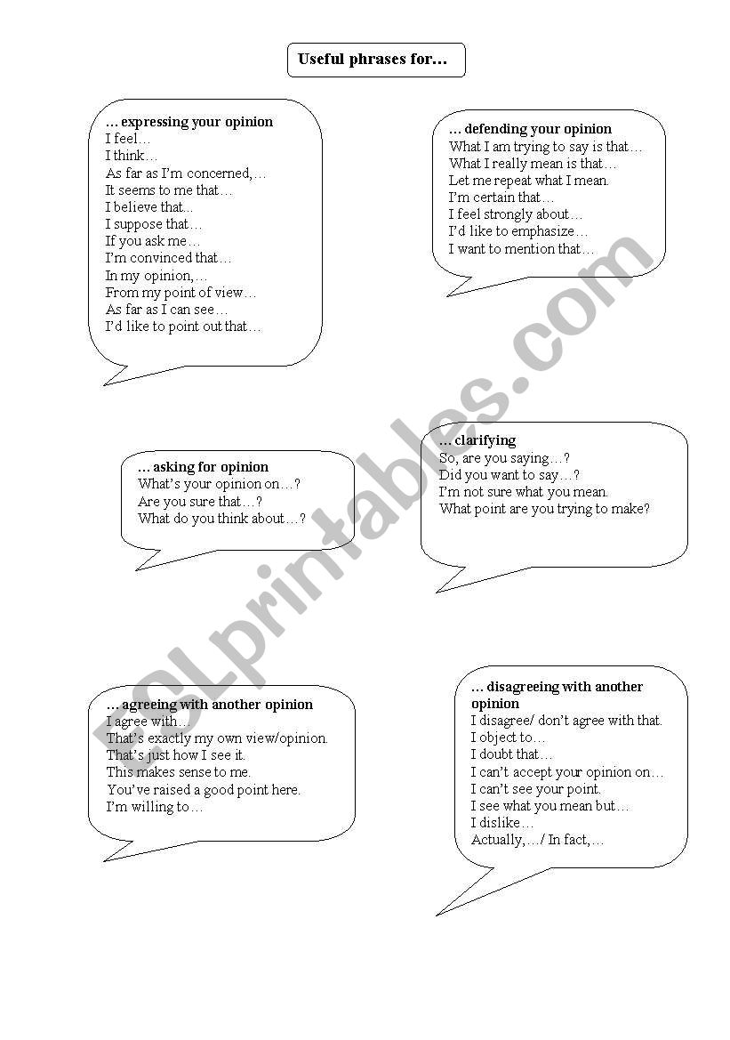 phrases for expressing one´s own opinion - ESL worksheet by Winnie EHS