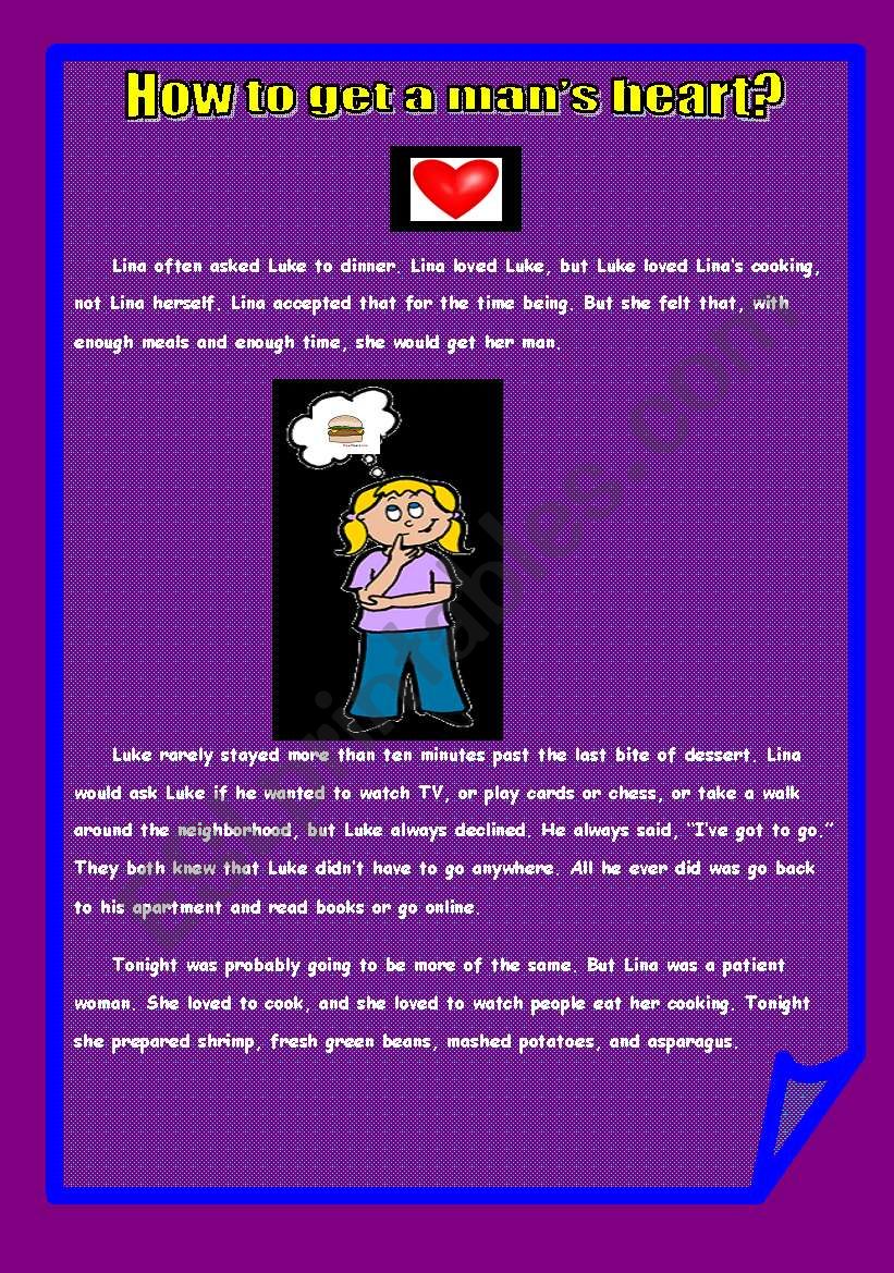 HOW TO GET A MAN´S HEART!! reading comprehension - ESL worksheet by hamxy
