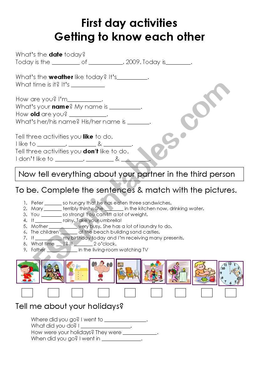 First Day Activities ESL Worksheet By Laura Cordoba