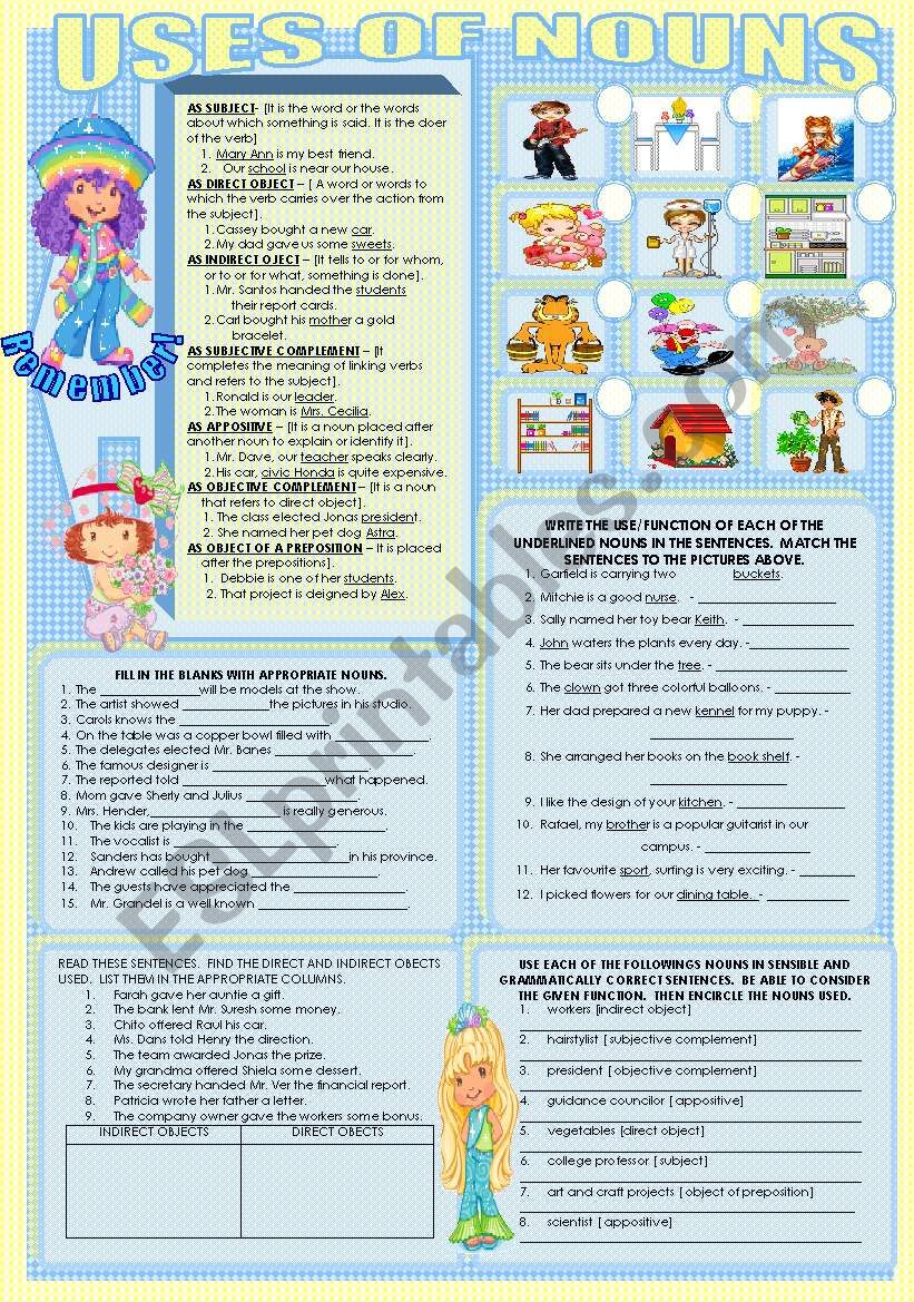 USES OF NOUNS ESL Worksheet By Mavic15