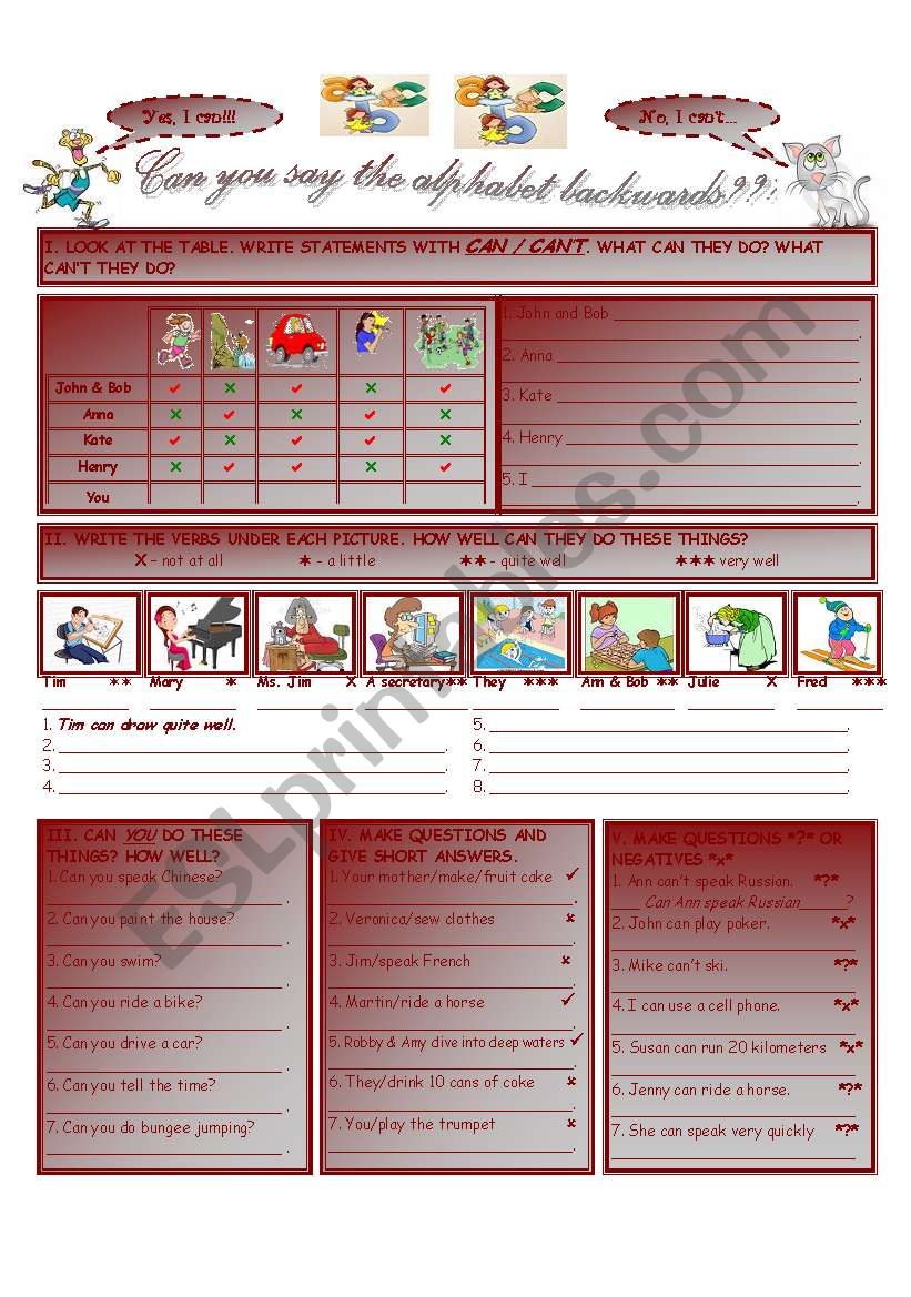 CAN / CAN´T EXERCISES - ESL worksheet by valedanilova CAN / CAN´T EXERCISES - ESL worksheet by valedanilova