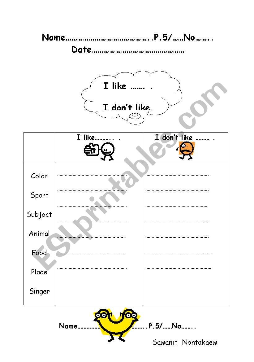 Like/don´t like - ESL worksheet by sawanit