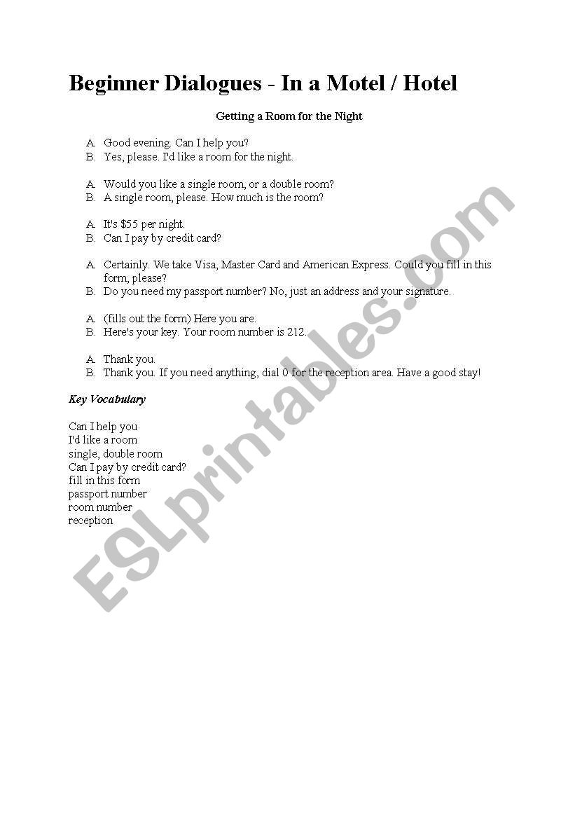 Beginners´ Dialogues - ESL worksheet by moondeck