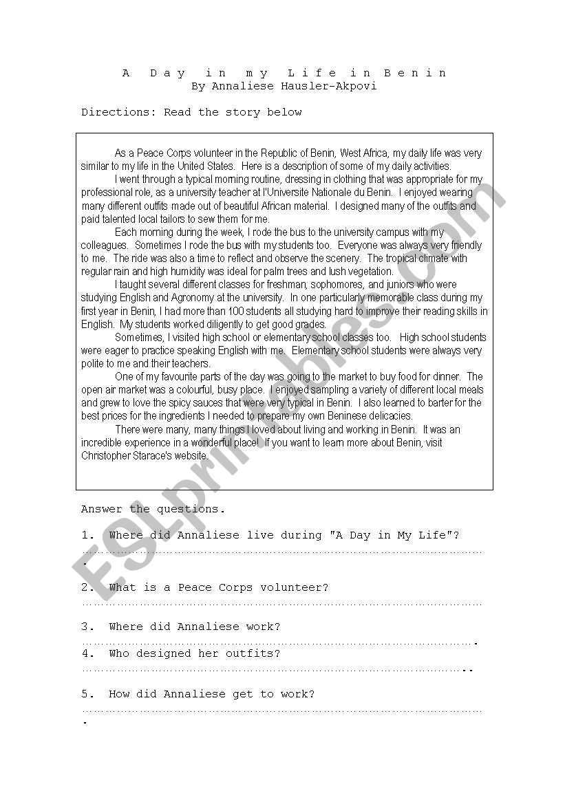 English worksheets: Annalese´s lifestyle