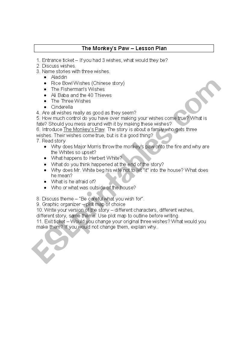English worksheets: The Monkey´s Paw
