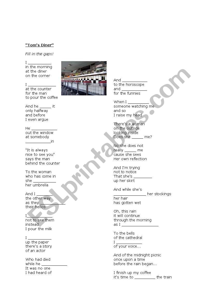 Tom´s Diner song (present simple vs. continuous) - ESL worksheet by ...