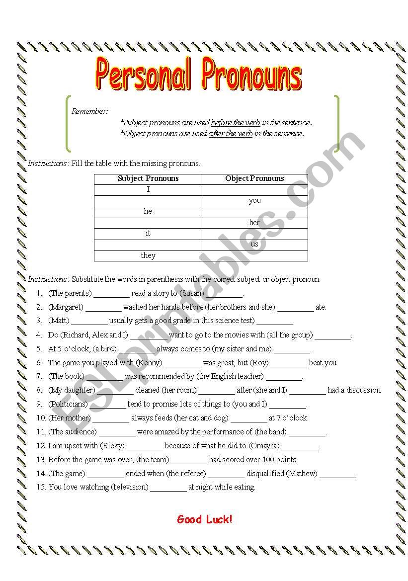 Picture Pronoun Worksheets English Worksheets For Kids Number B4C