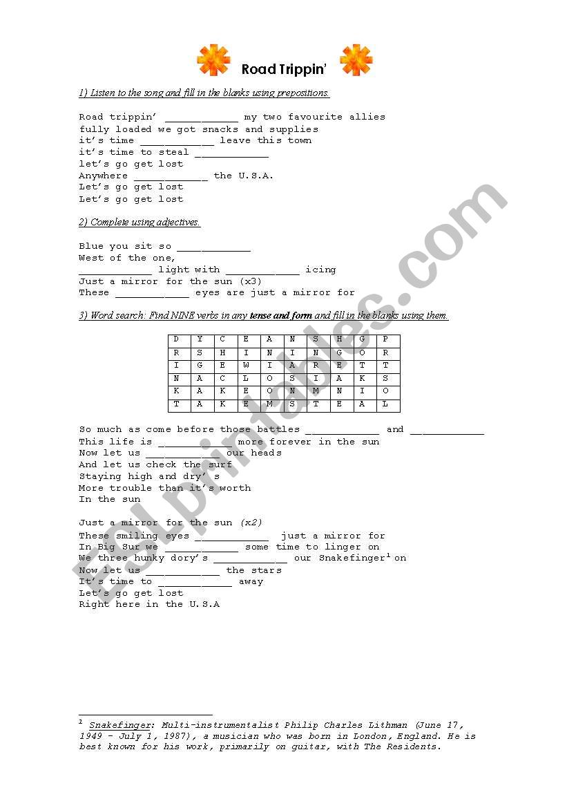 ROAD TRIPPIN´ - ESL worksheet by SolangeValerio