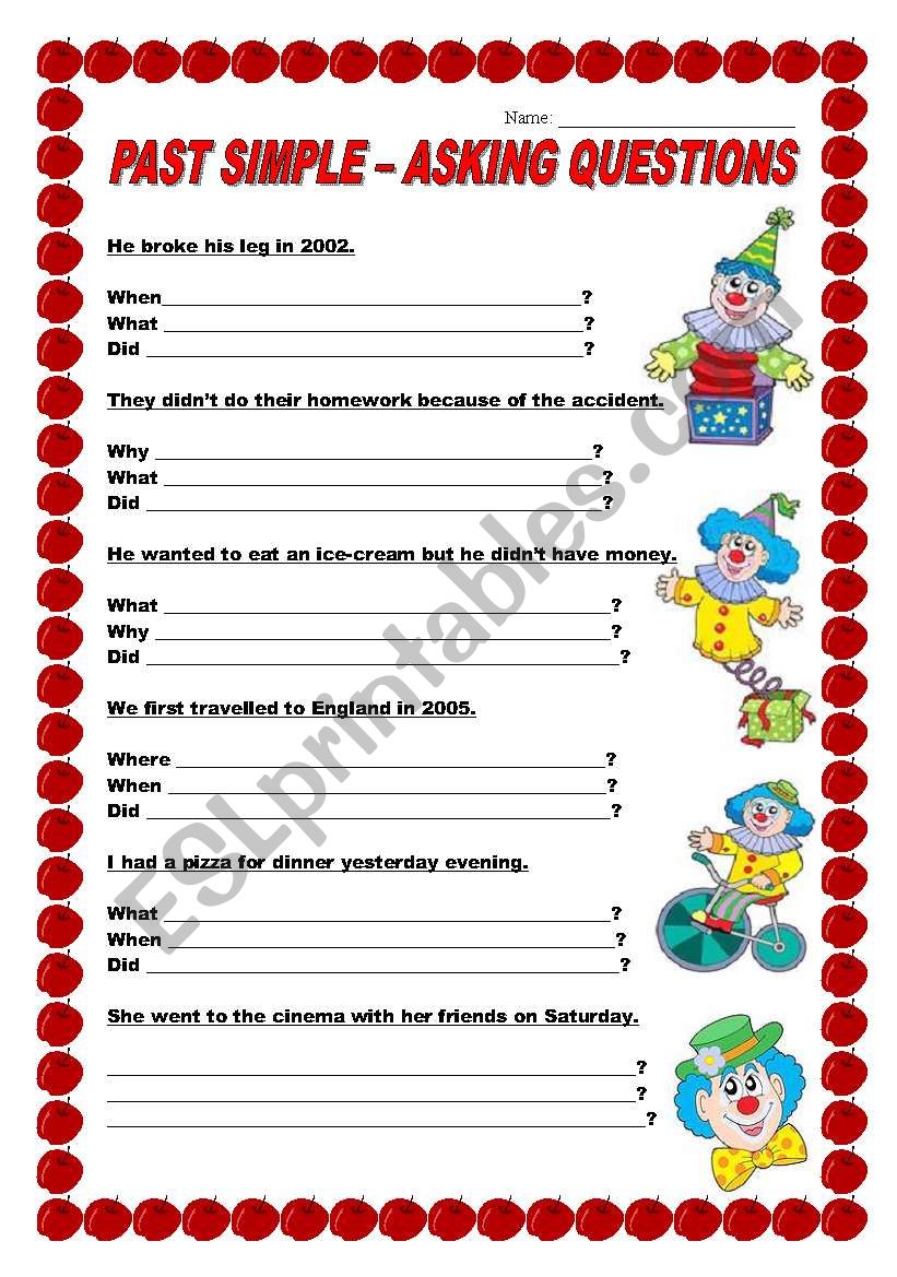 Past Simple Asking Questions ESL Worksheet By Ildibildi