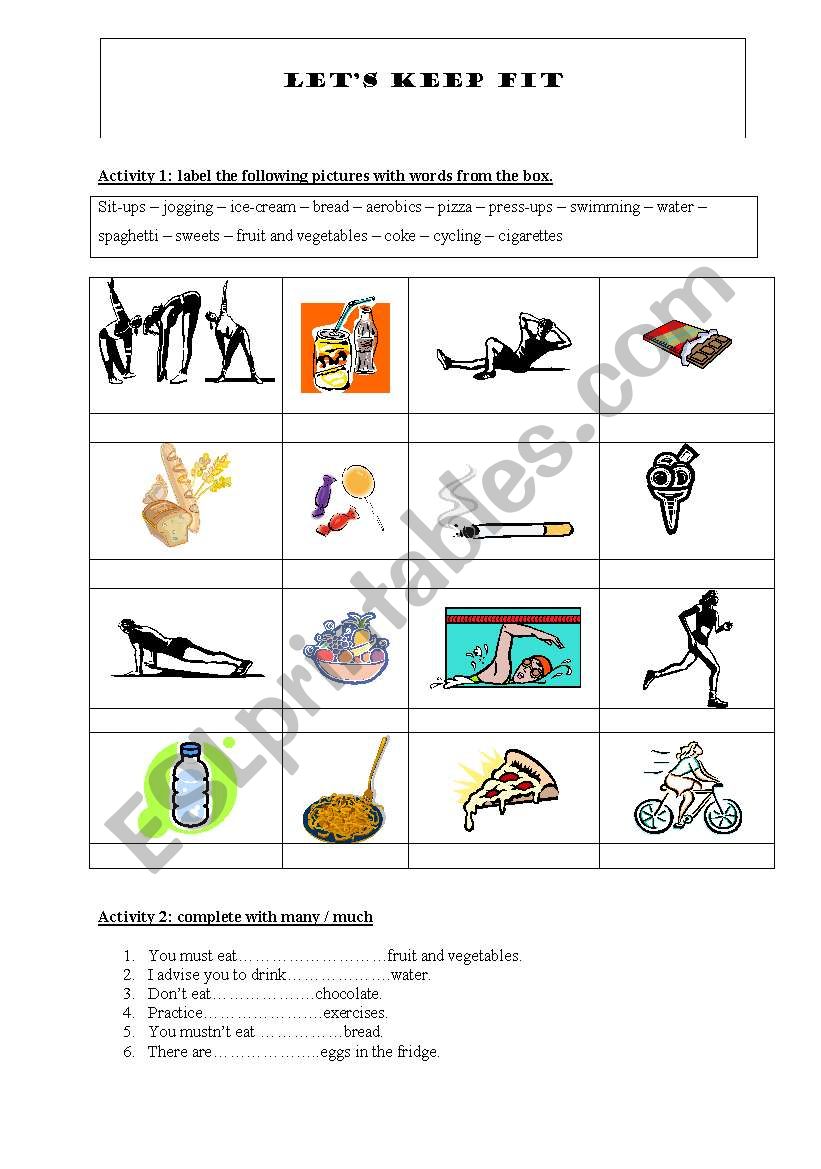 English worksheets: let´s keep fit