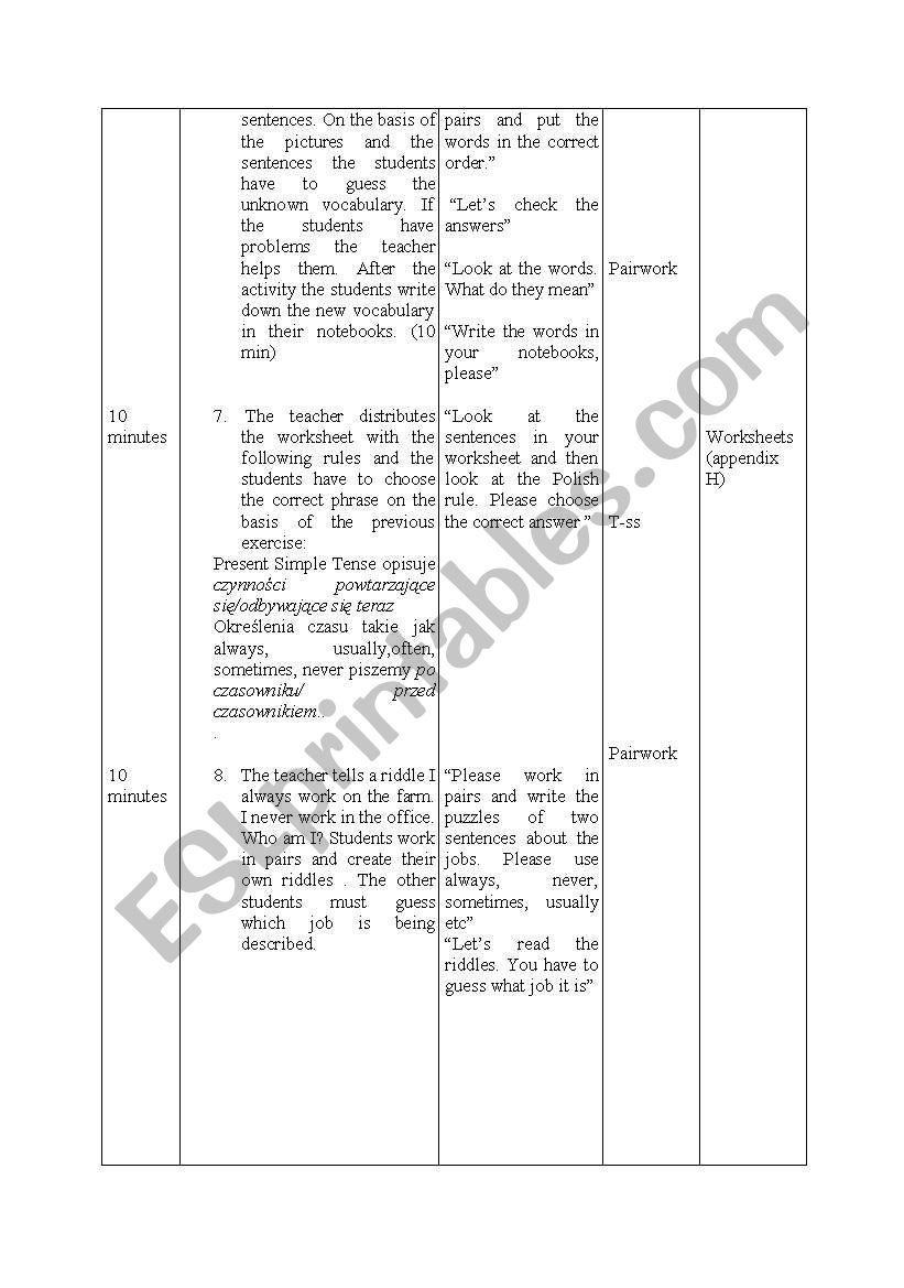 Lesson Plan Present Simple Tense Esl Worksheet By Karolcia8